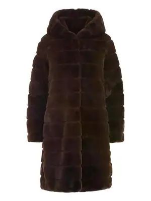 Apparis Faux Fur Hooded Mid-length Coat - Brown