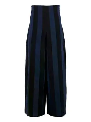MARRAKSHI LIFE High-waisted Striped Cotton Trousers - Blue
