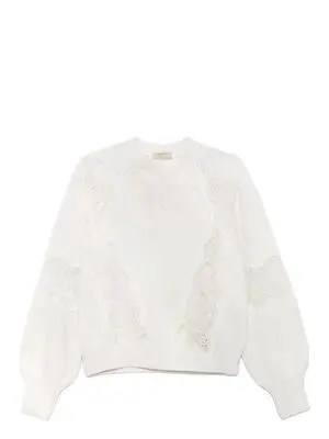 Elie Saab Lace-insert Knit Sweater - Neutrals