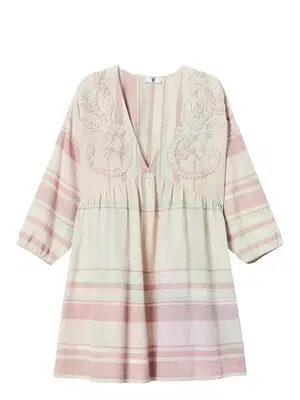 TWINSET Striped Mini Dress With V-neck And Embroidery - Pink