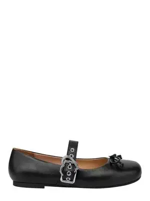 Moschino Leather Ballerina Shoes With Buckle Fastening - Black