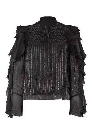 TEMPERLEY LONDON Ruffled Cold-shoulder Top With Metallic Bead Detailing - Black
