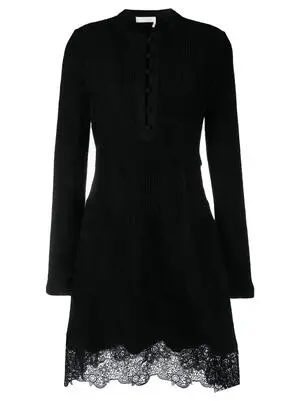 CHLOÉ Chloé Lace-Panel Knitted Mini Dress