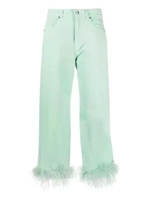 P.a.r.o.s.h Feather-trim Stretch-cotton Jeans - Green