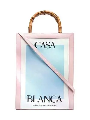 Casablanca Logo-print Bamboo-handle Tote Bag - White