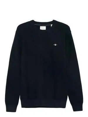 Gant Waffle-knit Crew Neck Sweater - Blue
