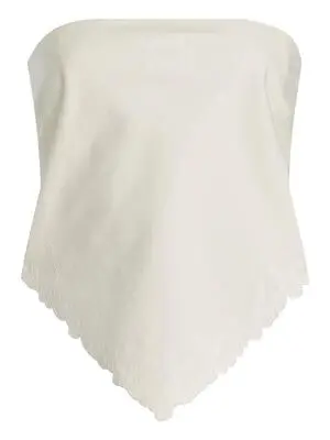 MIU MIU Miu Miu Strapless Embroidered Cotton-Linen Bandana Top