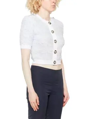 Balmain Short-sleeve Tweed Cardigan With Button Fastening - Blue