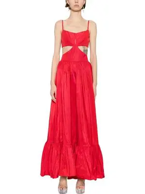 SAIID KOBEISY Taffeta Midi Dress With V-neck And Cut-out Detail - Red