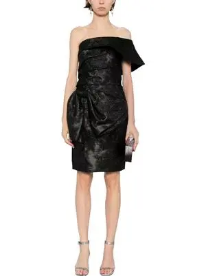 SAIID KOBEISY Brocade Off-shoulder Mini Dress With Bow Detailing - Black