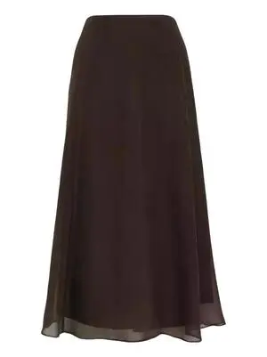 Brunello Cucinelli Silk Midi Skirt - Brown