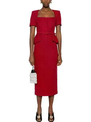Roland Mouret Bouclé Peplum Midi Dress - Red