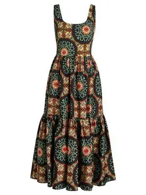 La DoubleJ La Double J Printed Square Neck Midi Dress Multicoloured