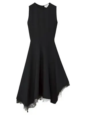 Alexander McQueen Lace-trim Asymmetrical Midi Dress - Black