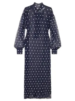 Marie Adam-Leenaerdt Polka-dot Chiffon-trimmed Ribbed-knit Midi Dress - Blue