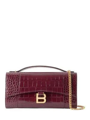 Balenciaga Hourglass Croc-effect Patent-leather Shoulder Bag - Burgundy