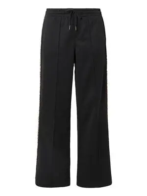 Burberry Checked Piqué-trimmed Jersey Flared Track Pants - Black