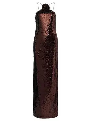 Magda Butrym Sequined Maxi Dress With Floral Appliqu - Brown