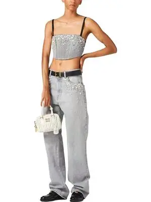 Miu Miu Embellished Mid-rise Straight-leg Jeans - Grey