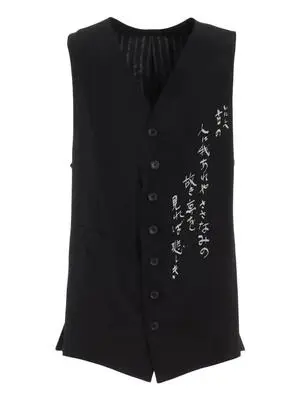 Yohji Yamamoto Sleeveless Text Gilet - Black