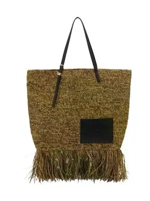 GANNI Raffia Tote Bag With Fringe Detail - Neutrals