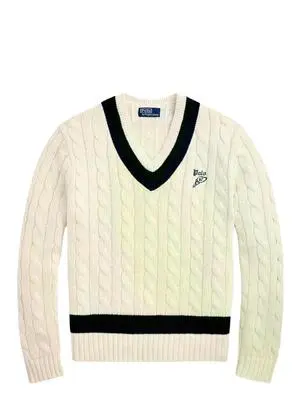 Polo Ralph Lauren Embroidered Logo V-neck Sweater - Neutrals
