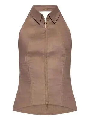 Cult Gaia Zip-up Halterneck Vest - Neutrals