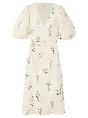Altuzarra Corrie Belted Printed Cotton-poplin Midi Dress - Neutrals