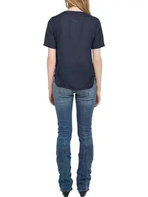 Zadig&Voltaire Zadig&Voltaire V-Neck Lace-Up T-Shirt With Textured Finish Blue