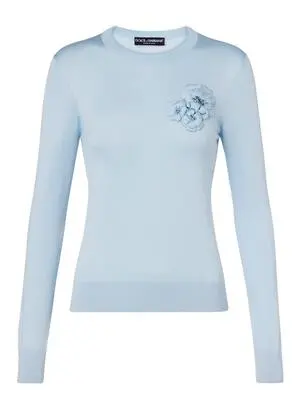 Dolce & Gabbana Dolce&Gabbana Silk Sweater With Floral Appliqué Blue
