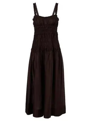 Tory Burch Smocked Midi Dress - Brown