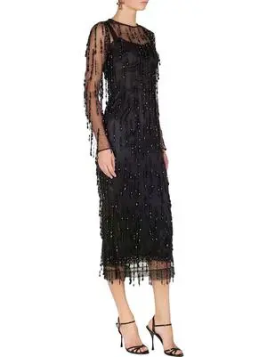 Dolce & Gabbana Embellished Fringed Sheath Dress - Black