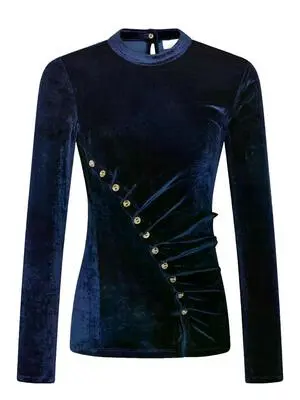 Rabanne Draped Velvet Crewneck Top - Blue