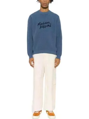 Maison Kitsuné Embroidered Crew Neck Jumper - Blue