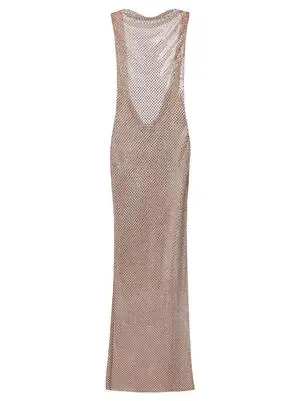 SELF-PORTRAIT Rhinestone Draped Open-back Maxi Dress - Silver