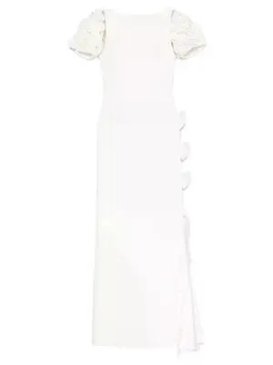 SILK LOVE & LACE Rosa Dress With Ruffled Sleeves And Appliqué Detail - White