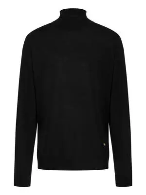 Moschino Ribbed Turtleneck Sweater With Logo Detail - Black