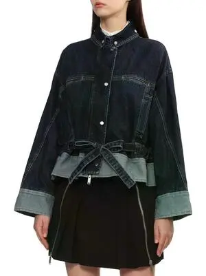 3.1 Phillip Lim Belted Contrast Panel Denim Jacket - Blue