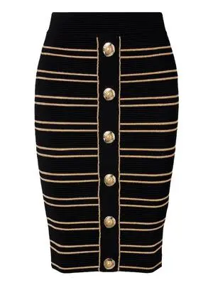 Balmain Ribbed-knit Striped Midi Skirt - Black