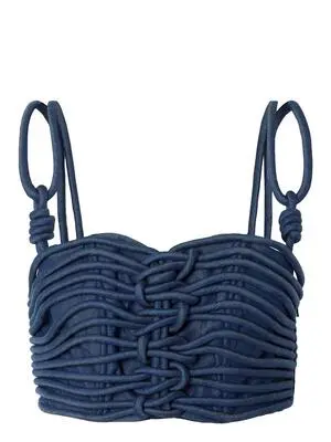 ANDRES OTALORA Redes Cropped Corded Chambray Top - Blue