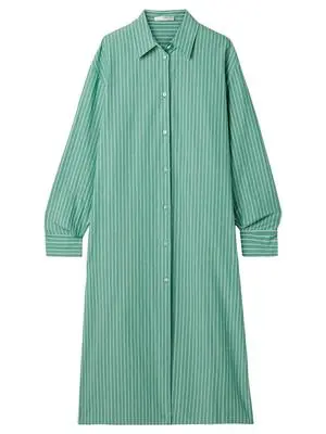 THE ROW Chihiro Striped Cotton-poplin Midi Shirt Dress - Green