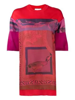 FERRAGAMO Heritage-print Long T-shirt - Red