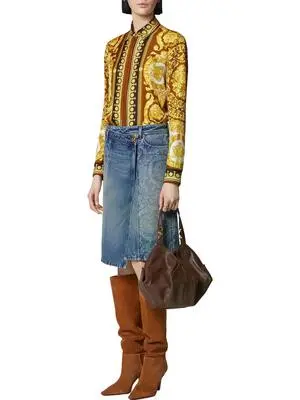 Versace Versace Barocco Print Silk Button-Up Shirt Yellow