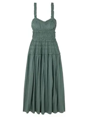 DÔEN DÔEN Marianne Shirred Organic Cotton-Poplin Midi Dress Gray