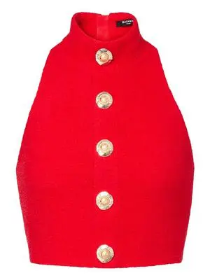 Balmain Halterneck Wool-blend Crepe Top - Red