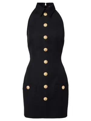 Balmain Halterneck Wool Grain De Poudre Minidress - Black