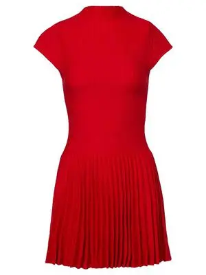 Magda Butrym Magda Butrym Ribbed Cotton Mock Neck Mini Dress Red