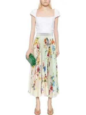 MARY KATRANTZOU Pleated Floral Print Midi Skirt - Neutrals