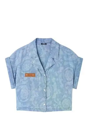 Versace Barocco Print Cropped Shirt - Blue