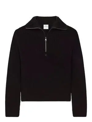 COURREGES Ribbed Knit Zip Neck Sweater - Black